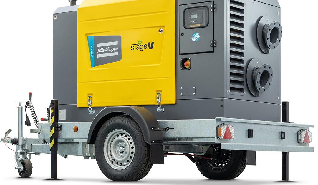 Atlas Copco PAS 150 HardHat avvattningspump på EU-certifierat släp